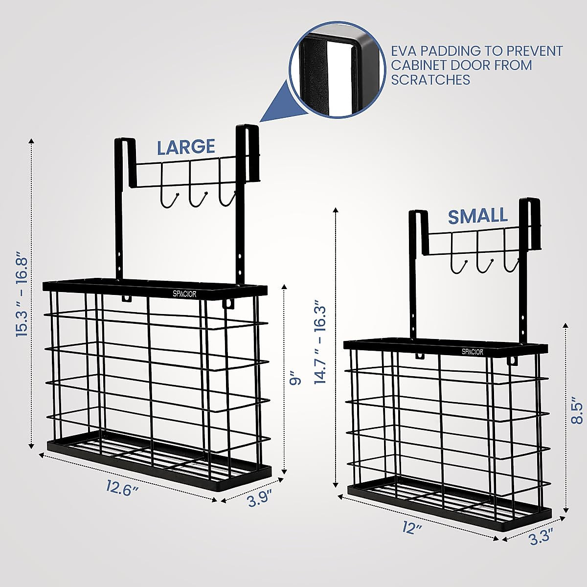 SPACIOR 2 Pack Over the Cabinet Door Organizer Holder with Multipurpose Hooks. Kitchen Cabinet Door Organizer and Storage for Baking Sheets, Foil Wraps&Cleaning Supplies - Hanging Cutting Board Holder