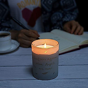 Sorry for Your Loss Gifts Sympathy Candle - “Feathers Appear When Angels are Near” Memorial Candles for Deceased - Loss of Loved One Message Glows Through from Inside Holder. Remembrance, 8oz