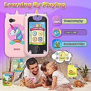 Lizzbey Unicorn Phone for Girls Age 3-8 - Touchscreen Learning Toy with Camera and 8G SD Card