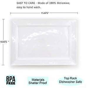 Melamine Serving Tray - 2 Piece 15.875" x 10.875" 100% Melamine Rectangular Platter,White Color | Shatter-Proof and Chip-Resistant Dishwasher Safe and BPA Free