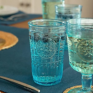 Bormioli Rocco Romantic Set Of 6 Tumbler Glasses, 11.5 Oz. Colored Crystal Glass, Light Blue, Made In Italy.