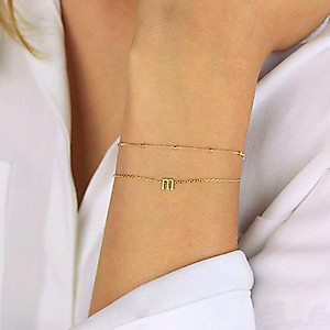 Initial Bracelets for Women Girls, Dainty Gold Plated Letter A Initial Bracelet Tiny Layered Chain Bracelet for Women, Valentines Mother's Day Teen Girls Gifts for Her, pulseras de Mujer