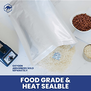 Wallaby 30 Count 2.5-Gallon Gusset Mylar Bags with Labels, 15 Mil Total Thicker Long-Term Food Storage Pouches, 12x18 Stand-Up Zipper Heat-Sealable Airtight Packaging - Silver