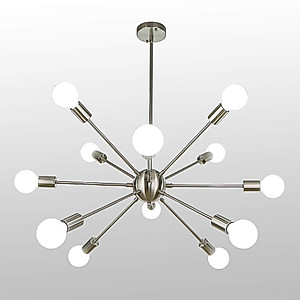 LynPon Brushed Nickel Sputnik Chandelier, 12 Lights Plating Silver Chandeliers Sputnik Light Fixture Modern Ceiling Light Mid Century Lighting for Dining Room Living Room Kitchen Foyer Bedroom
