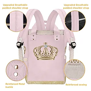 FELIZSTORE Personalized Diaper Bag Backpack - Baby Girl Diaper Bag Backpack for Dad Boy Men with Name - Princess Gold Crown Diamond