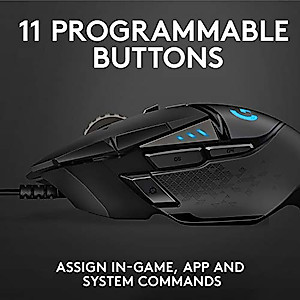 Logitech G502 HERO High Performance Wired Gaming Mouse, HERO 25K Sensor, 25,600 DPI, RGB, Adjustable Weights, 11 Programmable Buttons, On-Board Memory, PC / Mac, Black