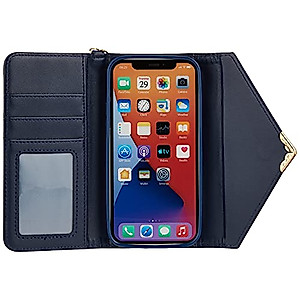 Glow Co., Ltd. 405-1-01 iPhone 12 with Strap, Multi-Functional Storage, Notebook Type Case, Navy, Tempered Glass & Stylus Pen Included