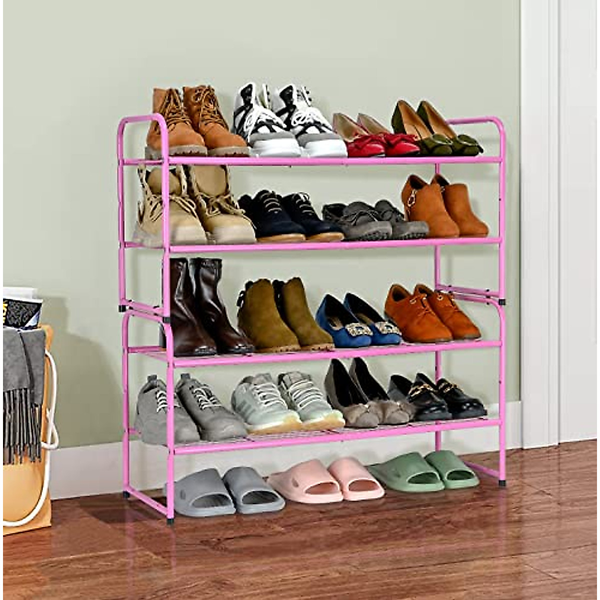 SUFAUY 2-Tier Shoe Rack, Stackable Shoe Shelf Storage Organizer for Entryway Closet, Extra Large Capacity, Wire Grid, Pink