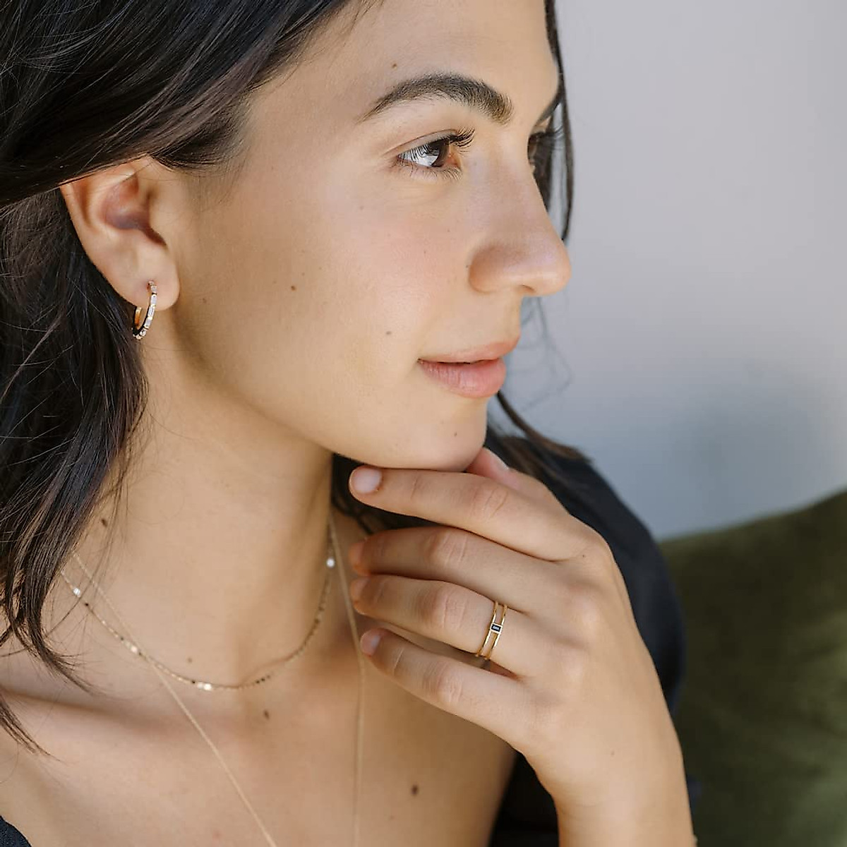 Honeycat Genevieve Double Stack Black Crystal Ring in Gold, Rose Gold, or Silver | Minimalist, Delicate Jewelry (RG, SM)