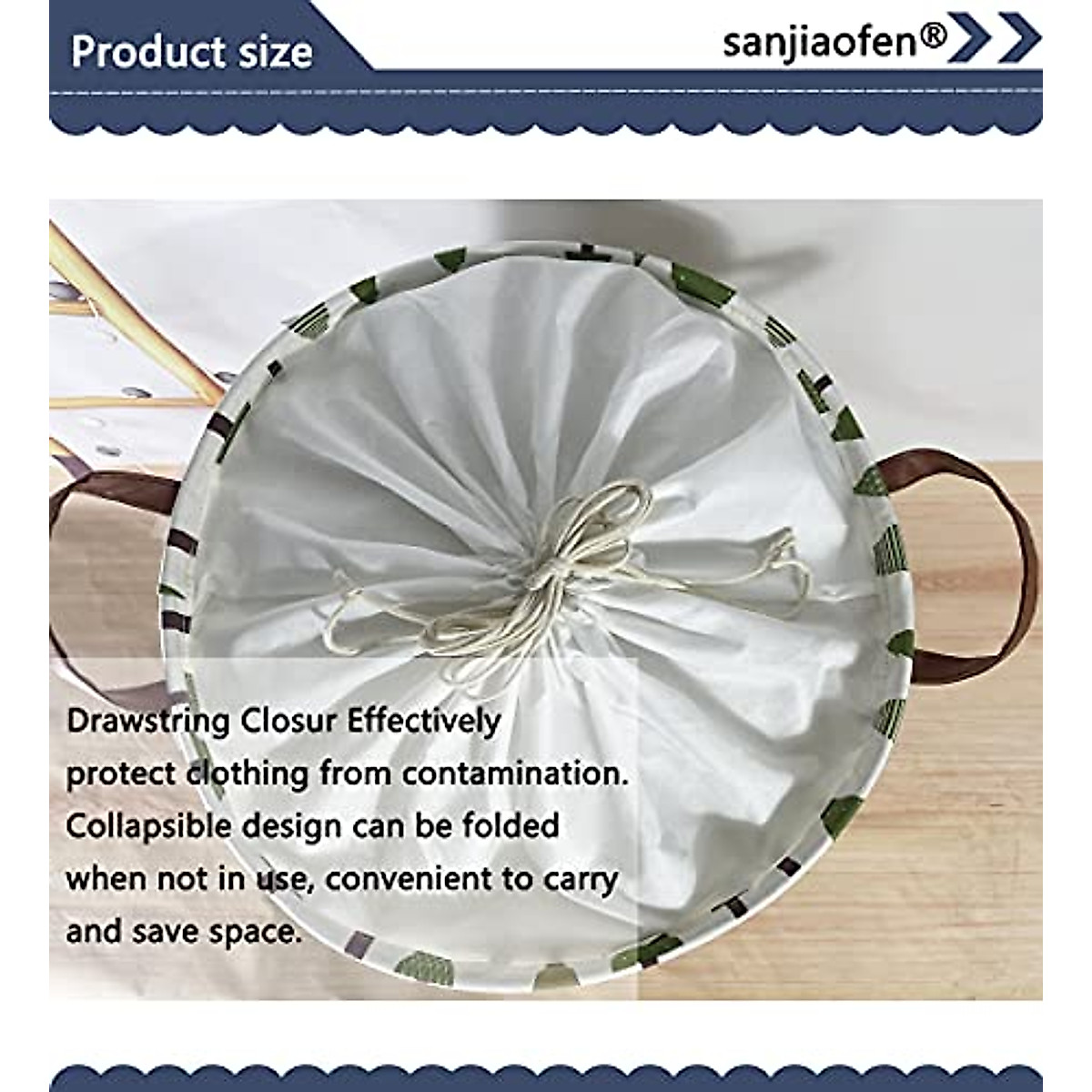 Sanjiaofen Nursery Laundry Basket Canvas Fabric Baby Boy Storage Bins,Collapsible Woodland Hamper,Waterproof Storage Baskets with Leather Handle,Forest Nursery Decor,Toy Organizer (Tree)