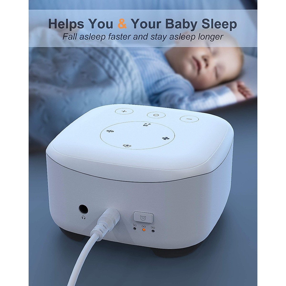 White Noise Machine, Sleep Sound Therapy with 24 Soothing Sounds for Adults Baby Sleeping,3 Auto-Off Timer, Memory Function Sleeping Sound Machine for Nursery Office Home, AC Powered-White