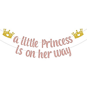 A Little Princess Is on Her Way Banner, Princess Themed Baby Shower Decorations, Crown Welcome Baby Party Decor, Baby Girl 1st Birthday Party Supplies Rose Gold & Gold
