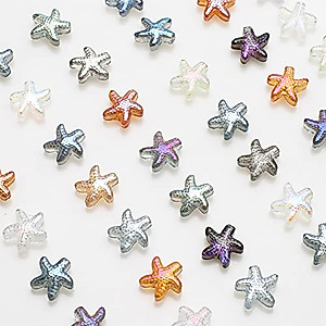 Decoendiy 120Pcs Glass Starfish Beads, Colorful Ocean Themed Translucent Beads, Animal Shaped Beads, Loose Spacer Beads, Large Hole Flat Beads for DIY Bracelets Necklaces Crafts