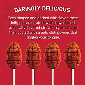 Vero Elotes Strawberry Lollipops Coated with Chili Powder, Hot and Sweet Candy Treat, Artificially Flavored, Net Wt. 19.7 Ounces, 40 Count Bag