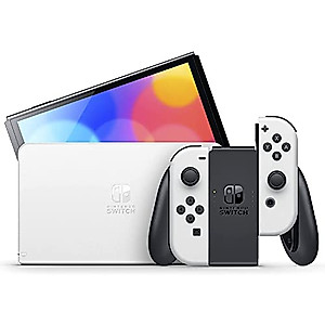 PURTCH Newest 2022 Model Switch OLED Display with White Controllers and Dock - 7" 1280 x 720 OLED Touchscreen Display, 64GB Internal Storage, 802.11AC WiFi, Bluetooth 4.1, Ethernet, Type-C