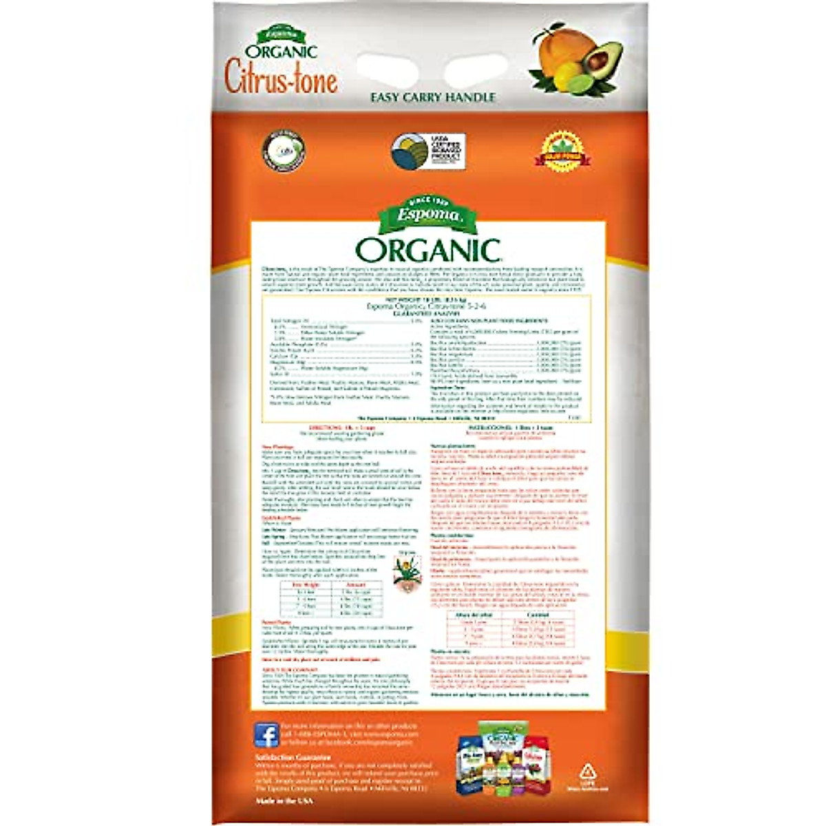 Espoma Organic Citrus-tone 5-2-6 Natural & Organic Fertilizer and Plant Food for all Citrus, Fruit, Nut & Avocado Trees; 18 lb. Bag. Promotes Vigorous Growth & Abundant Fruit