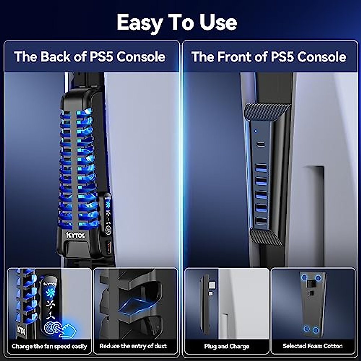 Upgraded PS5 Cooling Fan with USB HUB Bundle Kit, Quieter External PS5 Fan with 3 Different Fan speeds, PS5 USB HUB for PS5 Accessories with Charger & Data Transmission, PS5 Fan for PS5 Disc & Digital
