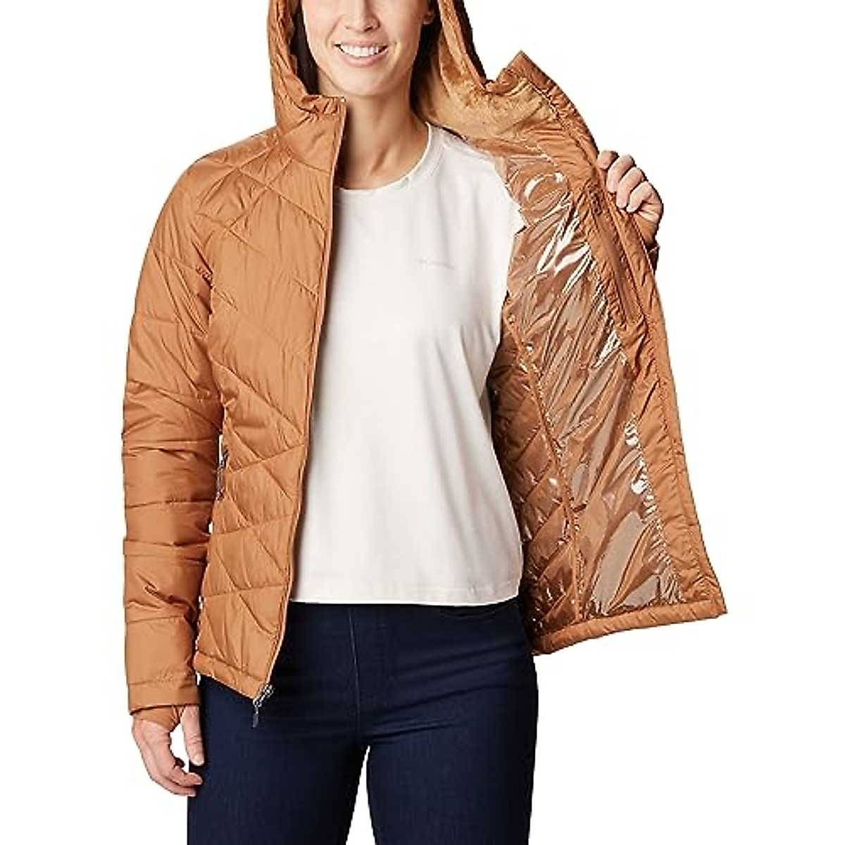 Columbia Women's Heavenly Hooded Jacket, Camel Brown, Large