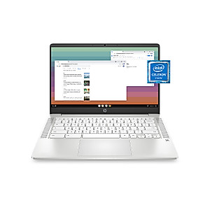 HP Chromebook 14 Laptop, Intel Celeron N4120, 4 GB RAM, 64 GB eMMC, 14" HD Display, Chrome OS, Thin & Portable, 4K Graphics, Long Battery Life, Snow White Keyboard (14a-na0210nr, 2022, Ceramic White)