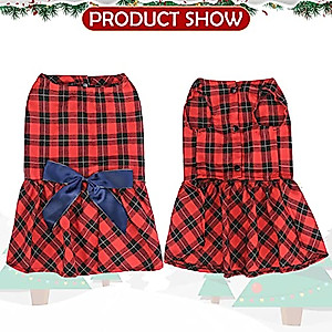 Elegant Bowtie Plaid Dog Dress Cute Checked Puppy Skirt Pet Outfit Clothes for Small Medium Cats Dogs(Red S)