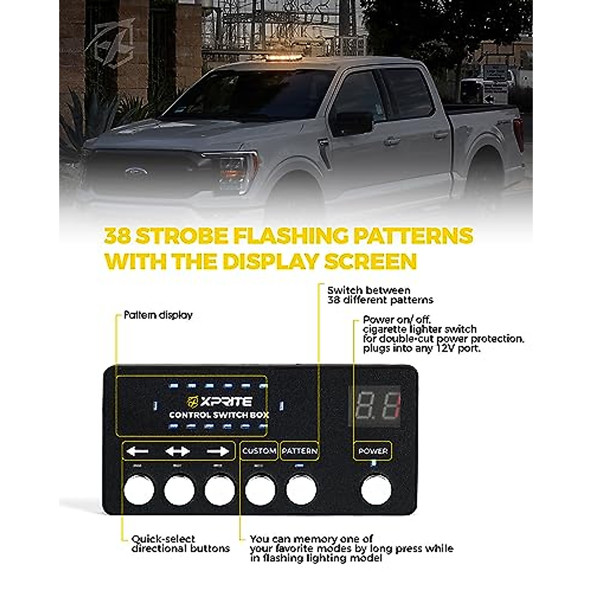 Xprite LED Strobe Light Magnetic Mount Emergency Traffic Security Warning Caution Flashing Plow Light, for Construction Vehicles Tow Trucks- White Amber