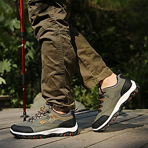 AIRAVATA Outdoor Hiking Shoes for Men Trekking Trails Camping Walking Work Shoes Lightweight Waterproof Leather Ankle Boots Lace-up Anti Slip Sneakers, Army Green Size 6.5 US