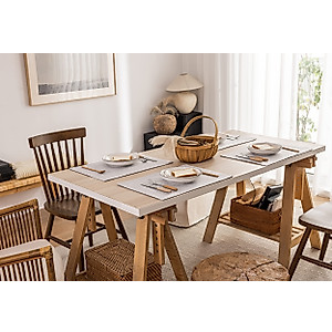 Kevin Textile Faux Linen Heat Resistant Placemats for Dining Table Set of 4, Easy to Clean Anti-Slip Place Mats, 13" x 19", Grey White