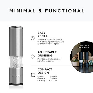 LARS NYSØM Salt and Pepper Grinder Set 2 pieces I Salt Pepper Mill with Adjustable Ceramic Grinder I Design Spice Grinder Set Manual (Stainless Steel)