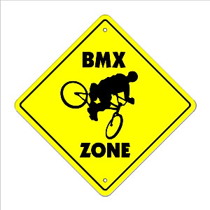 BMX Crossing Sign Zone Xing | Indoor/Outdoor | 12" Tall Bike Frame Bars Race Helmet Biking Biker Bikes Racing