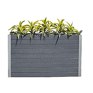 Vita Urbana 16 inch x 56 inch x 33 inch Embossed Vinyl Large Parklette Planter, Slate Grey, Gray, PVC, Woodgrain, BPA and Pthalate Free, VT17613