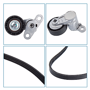 X AUTOHAUX Drive Belt Tensioner Pulley Assembly with Belt 19311139 for Cadillac Escalade for Chevrolet Silverado Suburban Tahoe for GMC Sierra Yukon Envoy for Hummer AC Belt Tension