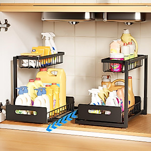 Under Sink Organizer 2 Pack,Metal Pull Out Cabinet Organizer Shelf,Kitchen Bathroom Organizers and Storage with Sliding Drawer,Storage Shelves,Storage and organization for Home,Laundry,RV,Pantry,Spice