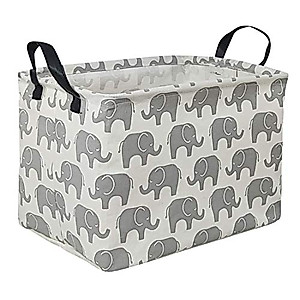Rectangular Storage Bin Canvas Fabric Storage Basket,Waterproof Coating Toy Organizer with Handles,Gift Basket for Home,Office,Clothes,Toy,Shelf Basket(REC Elephant)