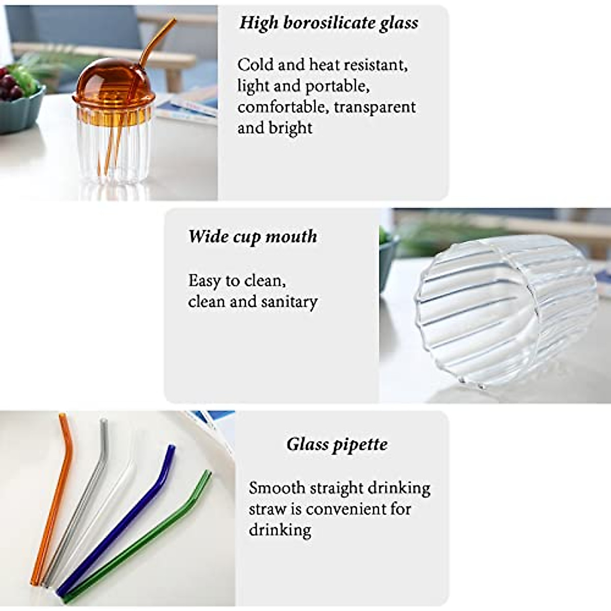 MISNODE 2 PCS Drinking Glasses with Lids and Glass Straw, 450ml Glass Cups Beer Can Glass Ice Coffee Cup Creative Tumbler with Lid and Straw for Home Office Bar Restaurant