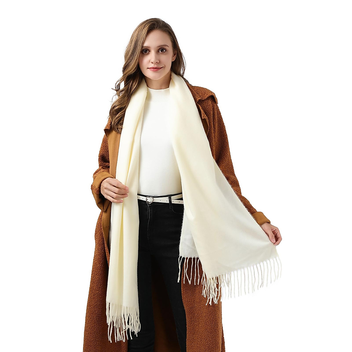 DOFOWORK Scarf for Women - Womens Scarf Pashmina Shawls and Wraps for Evening Dresses, Fashion Long Scarves, 78.7" x 27.5" - White