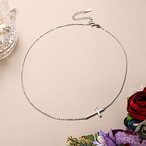 EVER FAITH 925 Sterling Silver Simple Church Sideways Cross Pendant Choker Necklace Birthday/Mothers Day/Valentines Day/Christmas Jewelry Gift for Womens