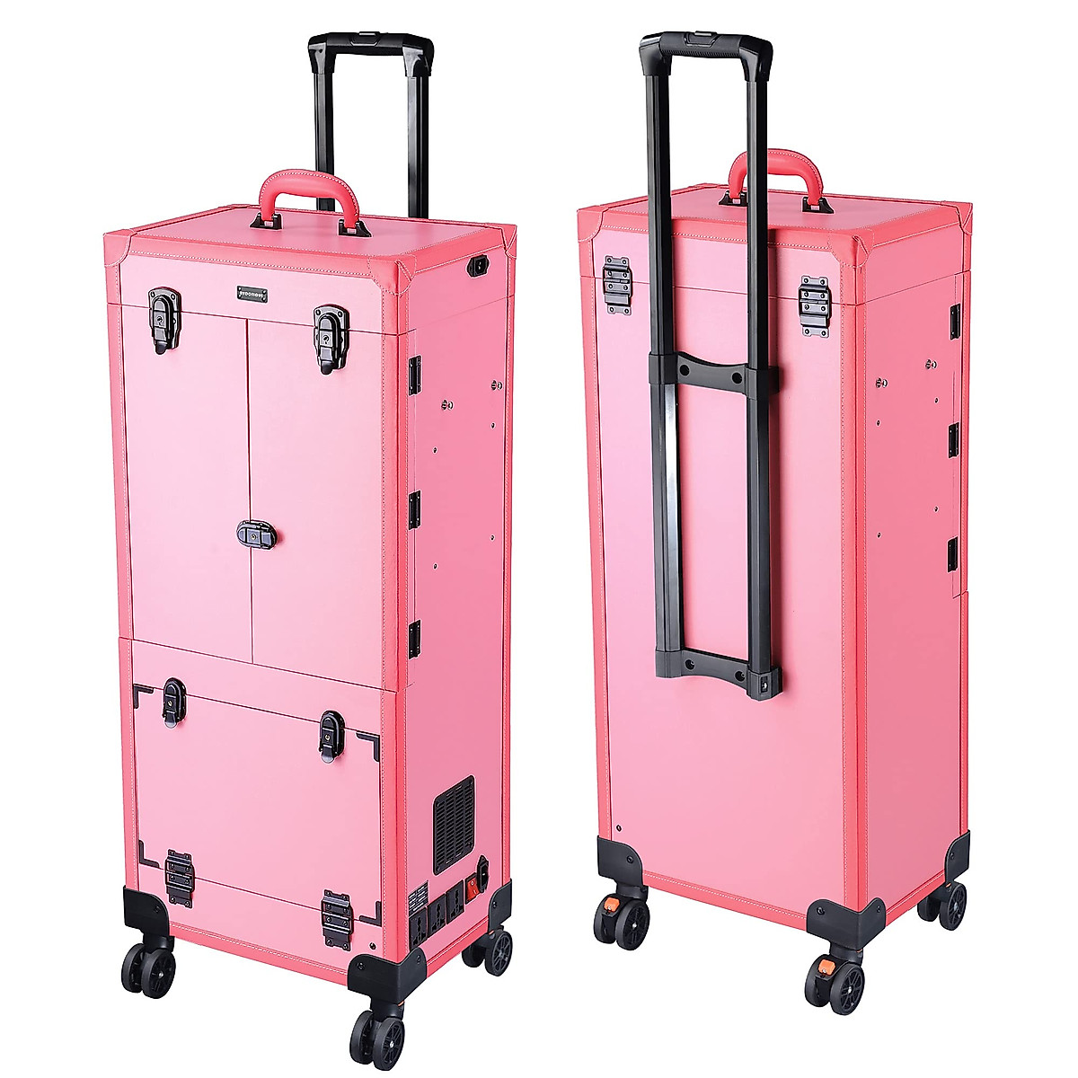 Pink Rolling Makeup Case with Mirror Light Pro Large Cosmetic Artists Hair Stylist Barber Organized Trolley Lockable