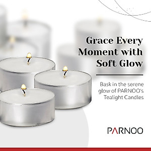 100 Pack Tealight Candles in Metal Cups - Clean, White Unscented Tealight Candles with 4.5 Hour Long Burning Time - Votive Candles Bulk for Romantic Dinner, Weddings, Spa & Hotels by PARNOO