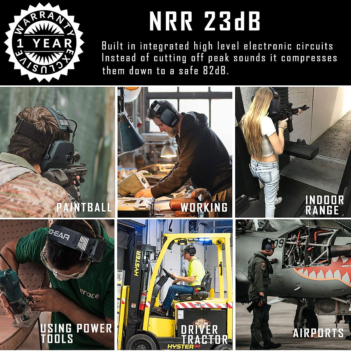 PROHEAR 036 Digital Electronic Shooting Ear Protection Patriot Sound Amplification Earmuffs & 016 Shooting Ear Protection Safety Earmuffs Gun Range Hunting (Black)