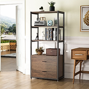 Tribesigns Bookshelf, Rustic Etagere Bookcase with Drawers, Vintage Industrial Display Book Shelf for Home Office (Rustic)