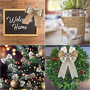 Whaline Farmhouse Wired Edge Ribbon 4 Rolls White Polka Dots Buffalo Plaid Stripe Ribbon Rustic Farmhouse Craft Ribbon for Spring Wedding Ribbon Wreaths Assorted DIY Gift Wrapping 2.5In x 20 Yard