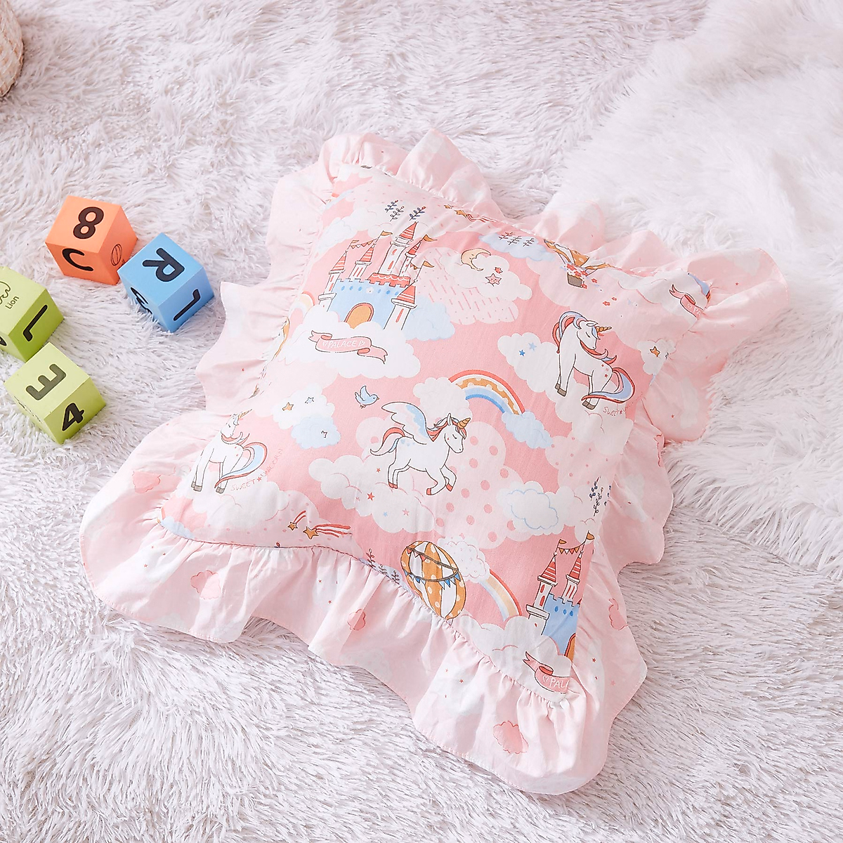 Brandream Baby Girl Pink Unicorn Nursery Bedding Princess Crib Bedding Set with Rainbow Cloud Printed Christmas Baby Bedding 100% Cotton