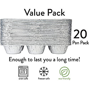 DOBI Muffin Pans (20 Pack) - Disposable Aluminum Foil 6-Cup Cupcake Pans, Standard Size. Classic Muffin Tin Size for Baking Cupcakes, Muffins and Mini Quiches