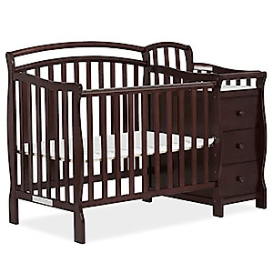 Dream On Me Casco 3-In-1 Mini Crib And Changing Table In Espresso, Convertible Crib, Made Of Pinewood, Three Position Adjustable Mattress Height Settings