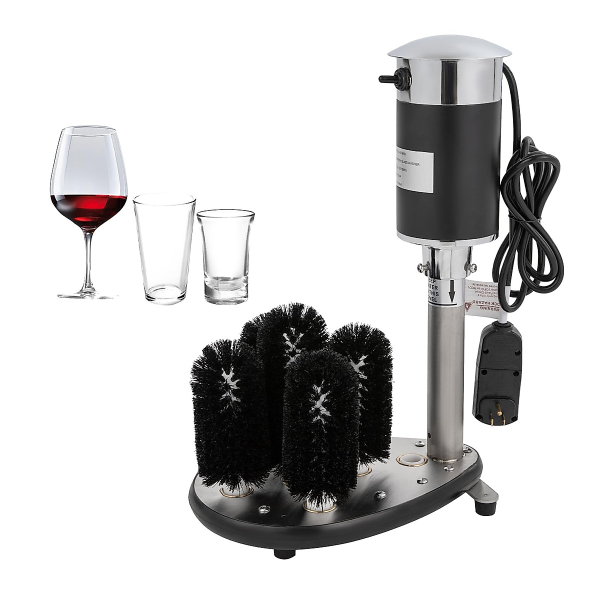 Electric Commercial Glass Washer, 5-Brush Electric Submersible Glass Washer, Winery Wine Glass Cleaning Machine, Perfect for Bars and Cafes, with 1800rpm No-load Speed, 1200 Cups/h, Black
