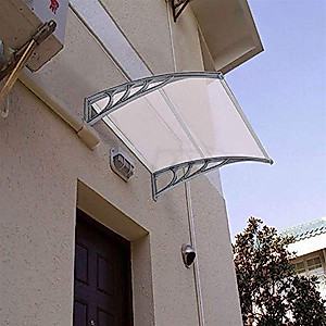 Flandre, Patio Door Window Awning Canopy, Polycarbonate Cover Front Door Outdoor Patio Awning Canopy UV Rain Snow Protection Hollow Sheet (40In x 32In, White CanopyGray Bracket), 40In x 32In, HT 100