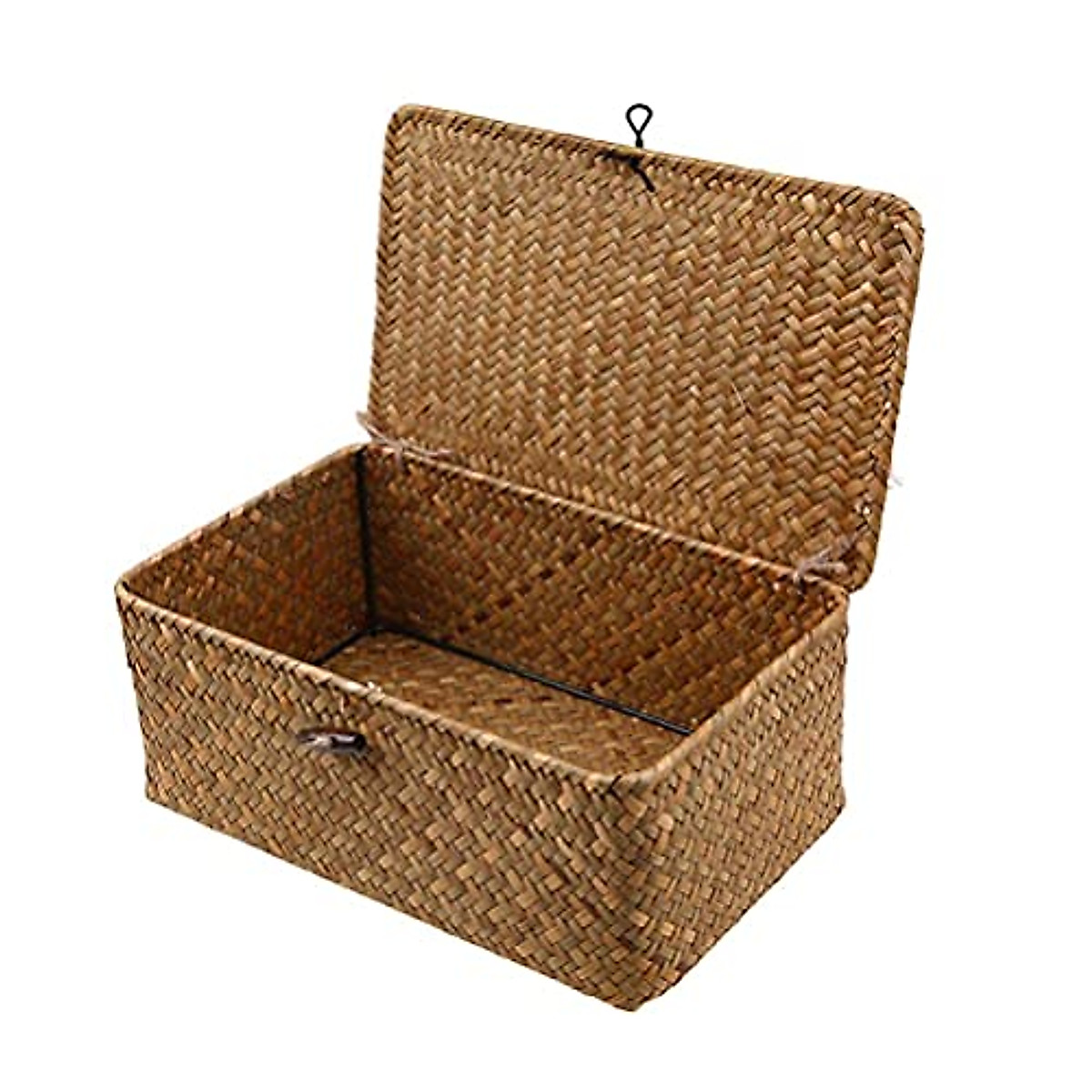 Handwoven Rattan Storage Basket,3pcs seagrass storage baskets Straw Seaweed Basket with Lid for Makeup, Clothes and Home hyacinth baskets Items woven seagrass basket