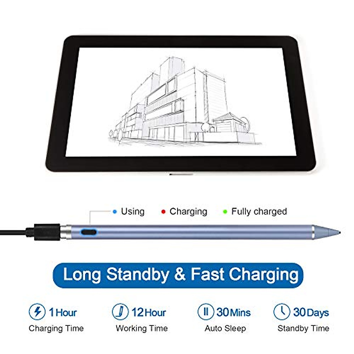 Active Stylus Pens for Touch Screens, Active Pencil Smart Digital Pens Fine Point Stylist Pen Compatible with iPhone iPad,Samsung/Android Smart Phone&Tablet Writing Drawing by maylofi