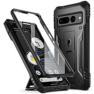 Poetic Revolution Series Case for Google Pixel 7 Pro 5G, Built-in Screen Protector Work with Fingerprint ID, Full Body Rugged Shockproof Protective Cover Case with Kickstand, Black