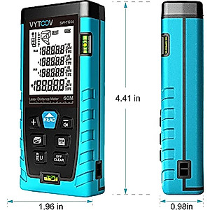 Laser Measure VYTOOV 196Ft Laser Distance Meter 2 Bubble Levels M/Ft/in Switching Laser Measurement Tool Measuring Distance, Area, Volume, Pythagoras, Large Backlit LCD, IP54 Dustproof & Waterproof